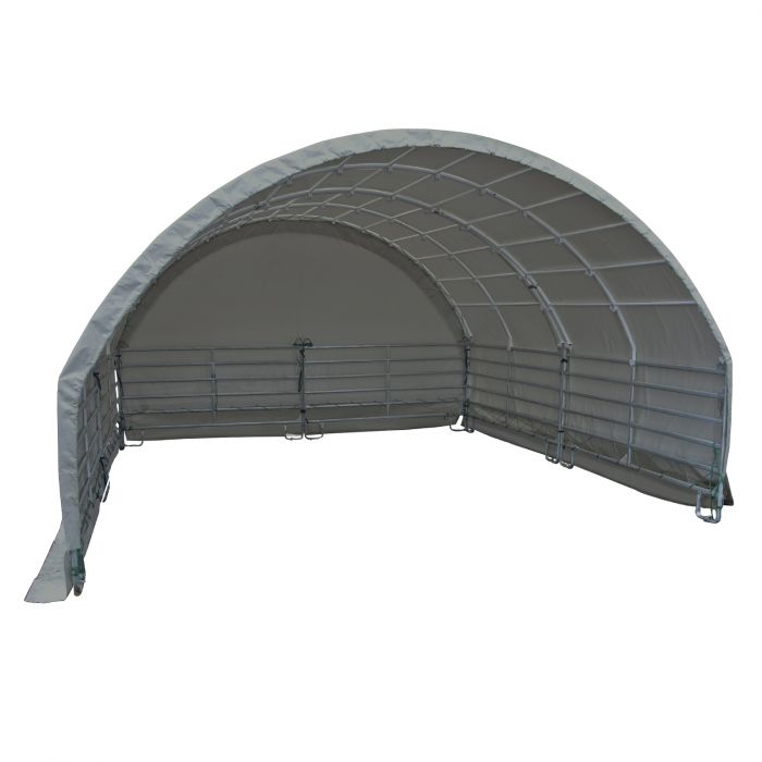 Wind shelter 6 x 6 m with roof and fabric covering 3 sides