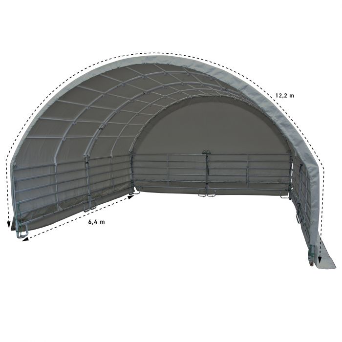 Wind shelter 6 x 6 m with roof and fabric covering 3 sides